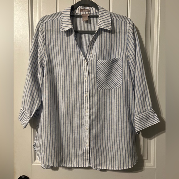 Chico's | Tops | Chicos Linen Button Up Blouse Size 2 Traditional Size ...